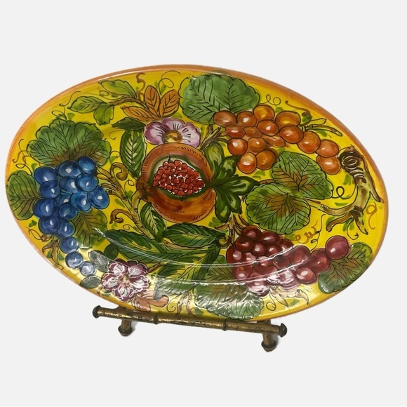 Dining | Vintage Italian Large Platter Vibrant Fruit Hand Painted ...